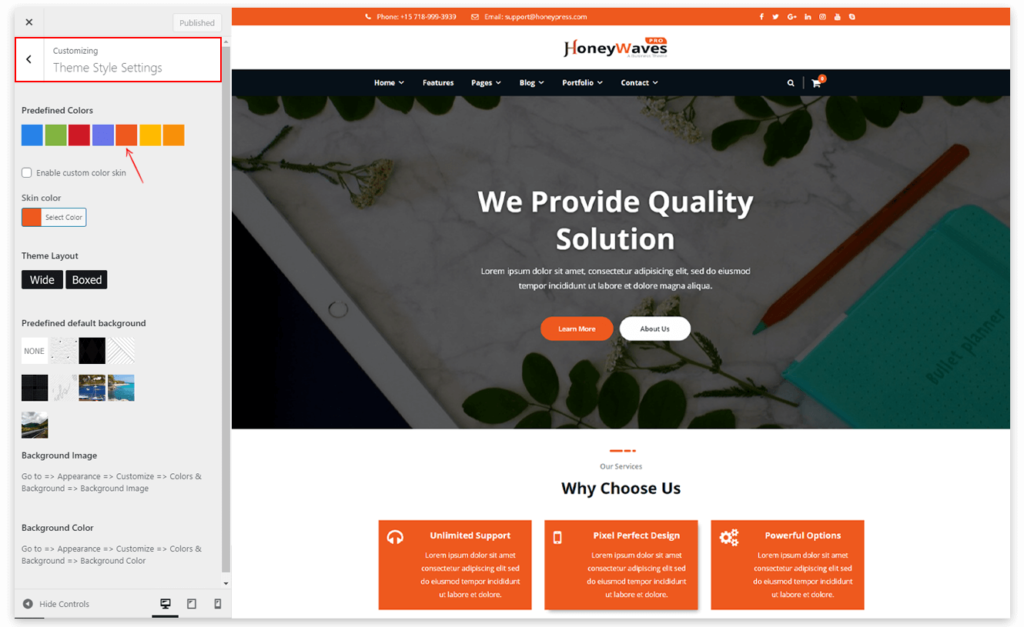 How to set HoneyWaves theme variants using HoneyPress Pro – Spicethemes Help Center